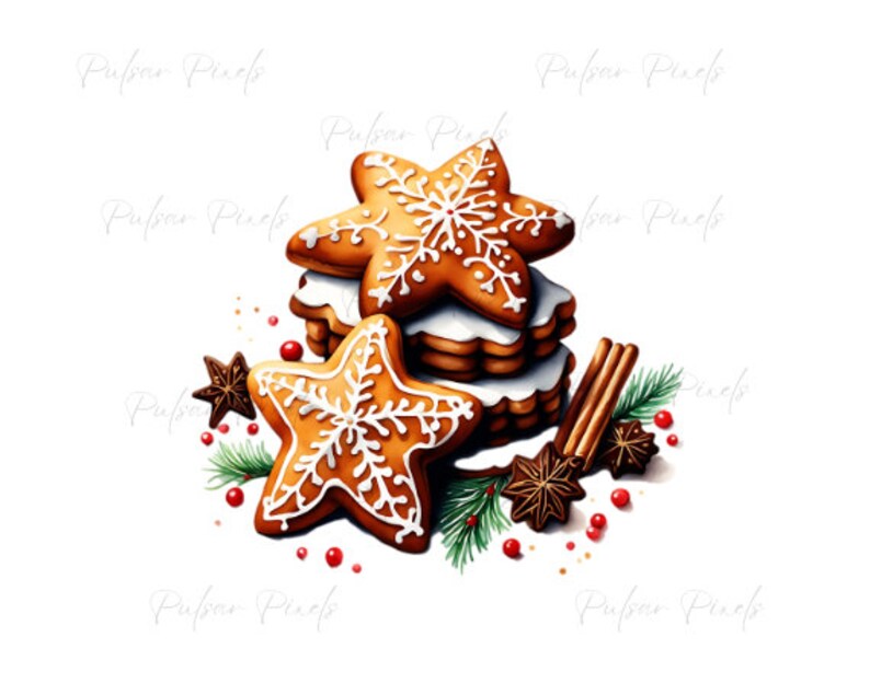 Watercolor Christmas Cookies Clipart - 10 High-quality PNG - Festive ...