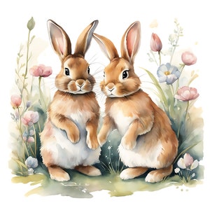 Cute Watercolor Rabbits - Digital Download - Bunny Digital Paper Craft ...