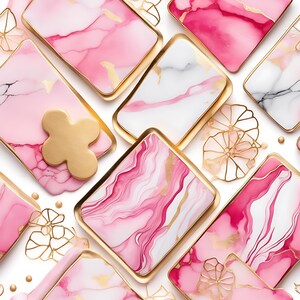 Pink and Gold Marble Digital Paper, Seamless Marble Textures, Gold Foil ...