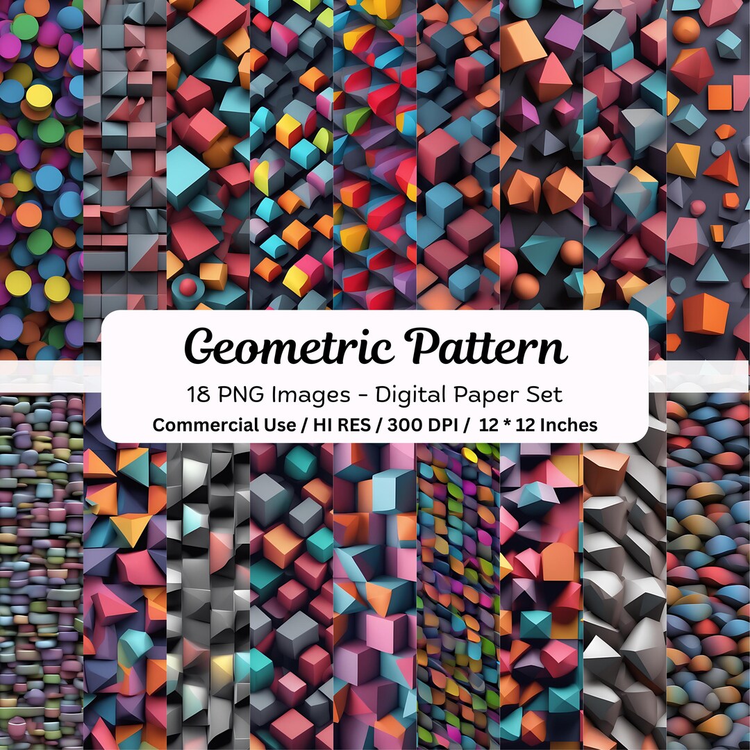 Geometric Shapes Digital Paper, Seamless Textures, Artistic Geometry ...