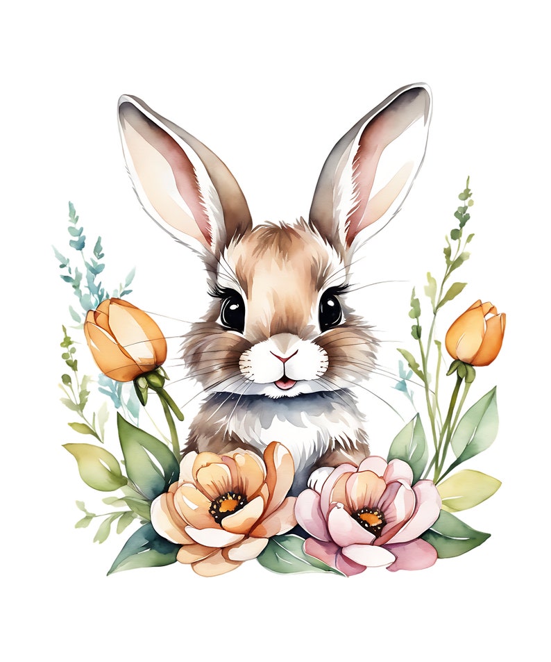 Cute Watercolor Bunnies - Digital Download - Bunny Digital Paper Craft ...