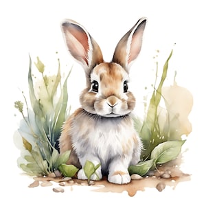 Cute Watercolor Bunnies - Digital Download - Bunny Digital Paper Craft ...