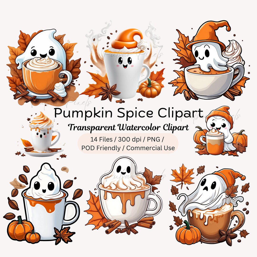 Pumpkin Spice Clipart, Halloween Ghost, Halloween Coffee Drink, Pumpkin ...