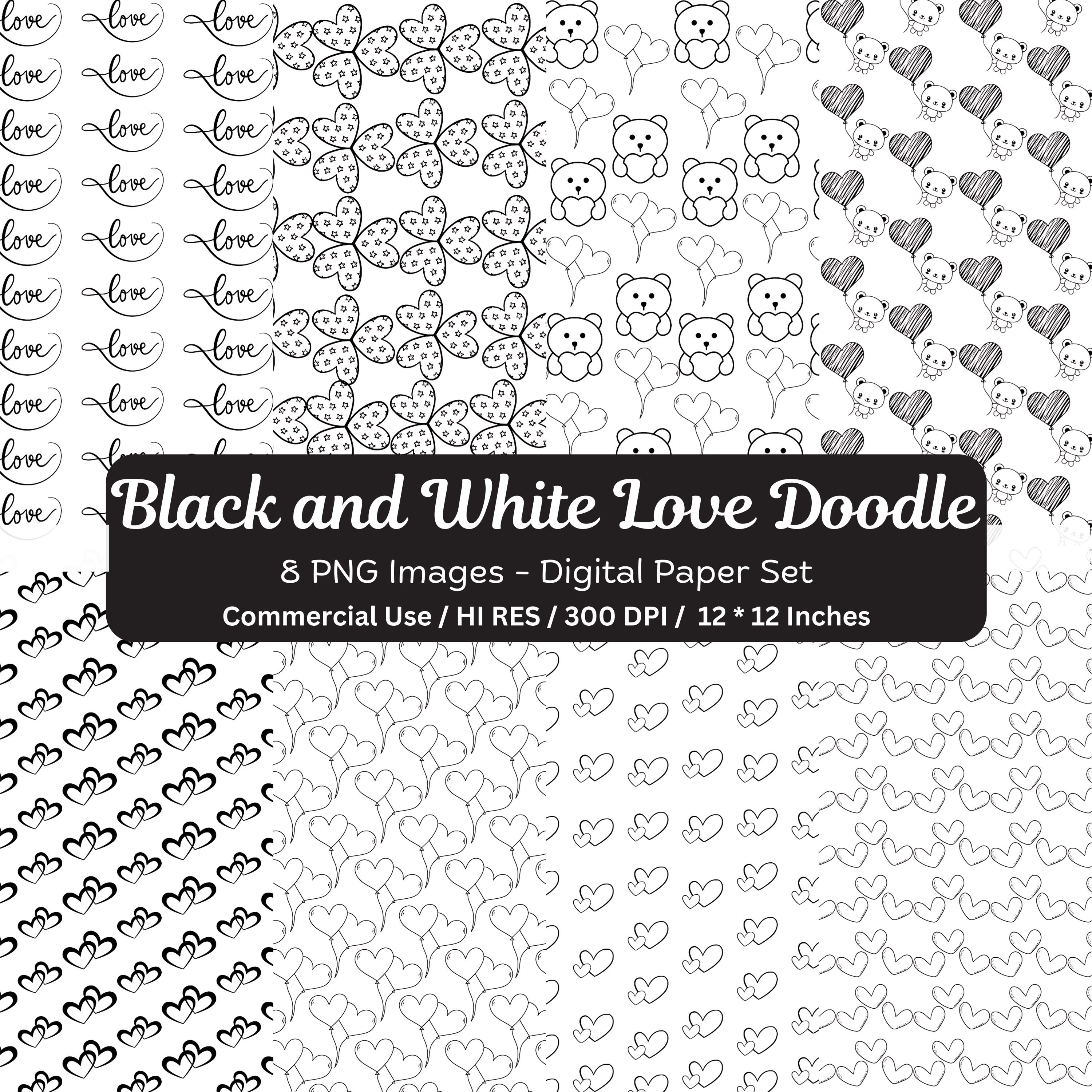 Black and White Doodle Digital Paper, Black and White Seamless Pattern ...