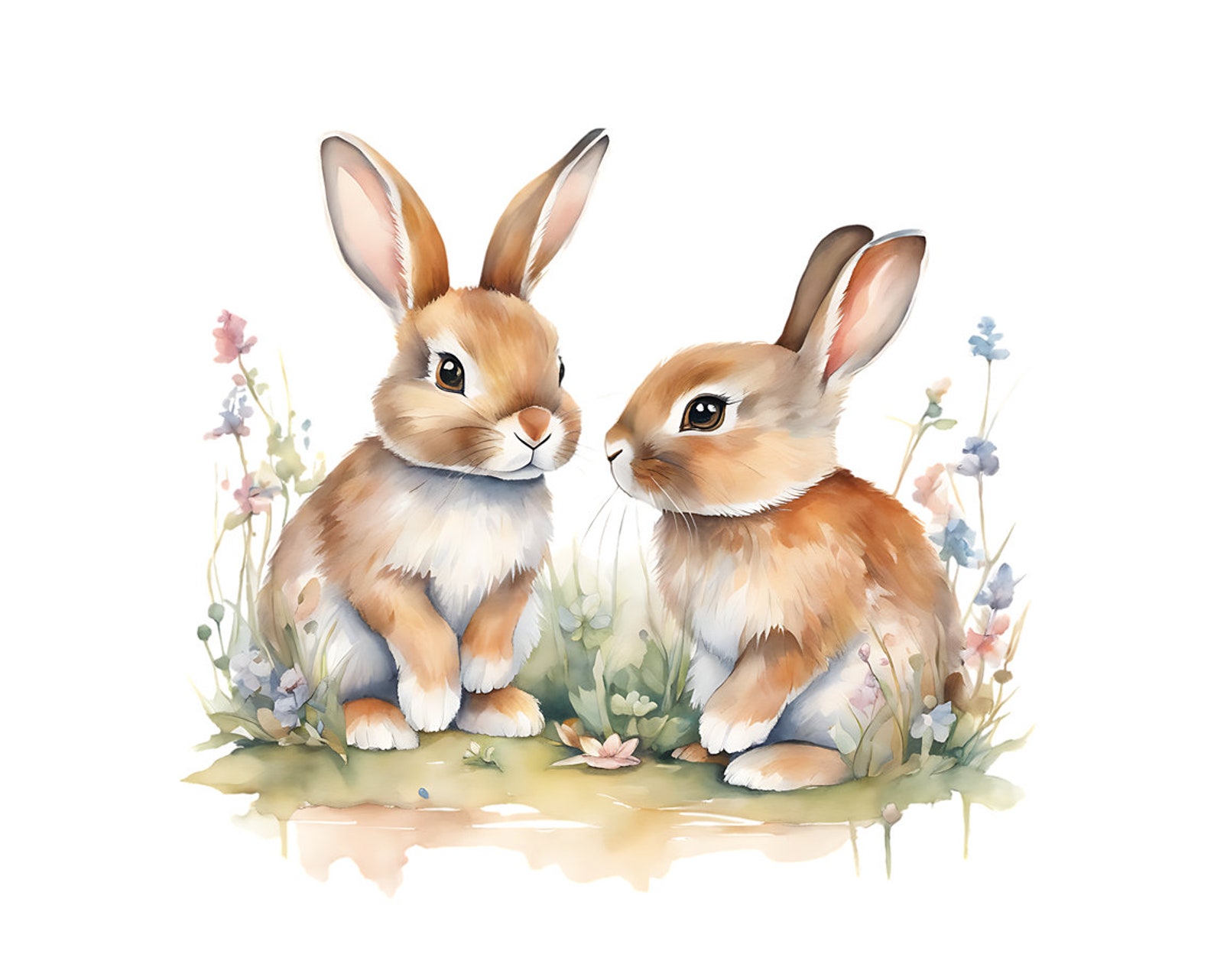 Cute Watercolor Rabbits - Digital Download - Bunny Digital Paper Craft ...
