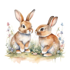 Cute Watercolor Rabbits - Digital Download - Bunny Digital Paper Craft ...