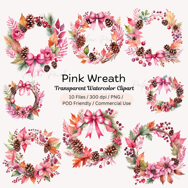 Watercolor Pink Wreath - Pastel Pink Floral Wreath Clipart, Watercolor ...