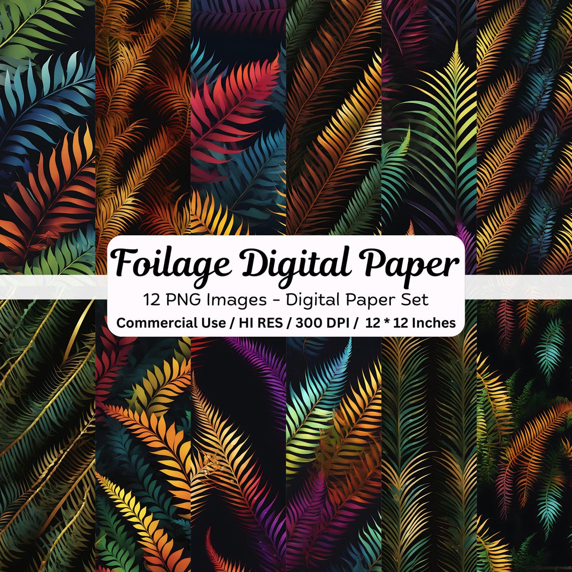 Foliage Digital Paper, Tropical Leaves Seamless Pattern, Boho Leaves ...