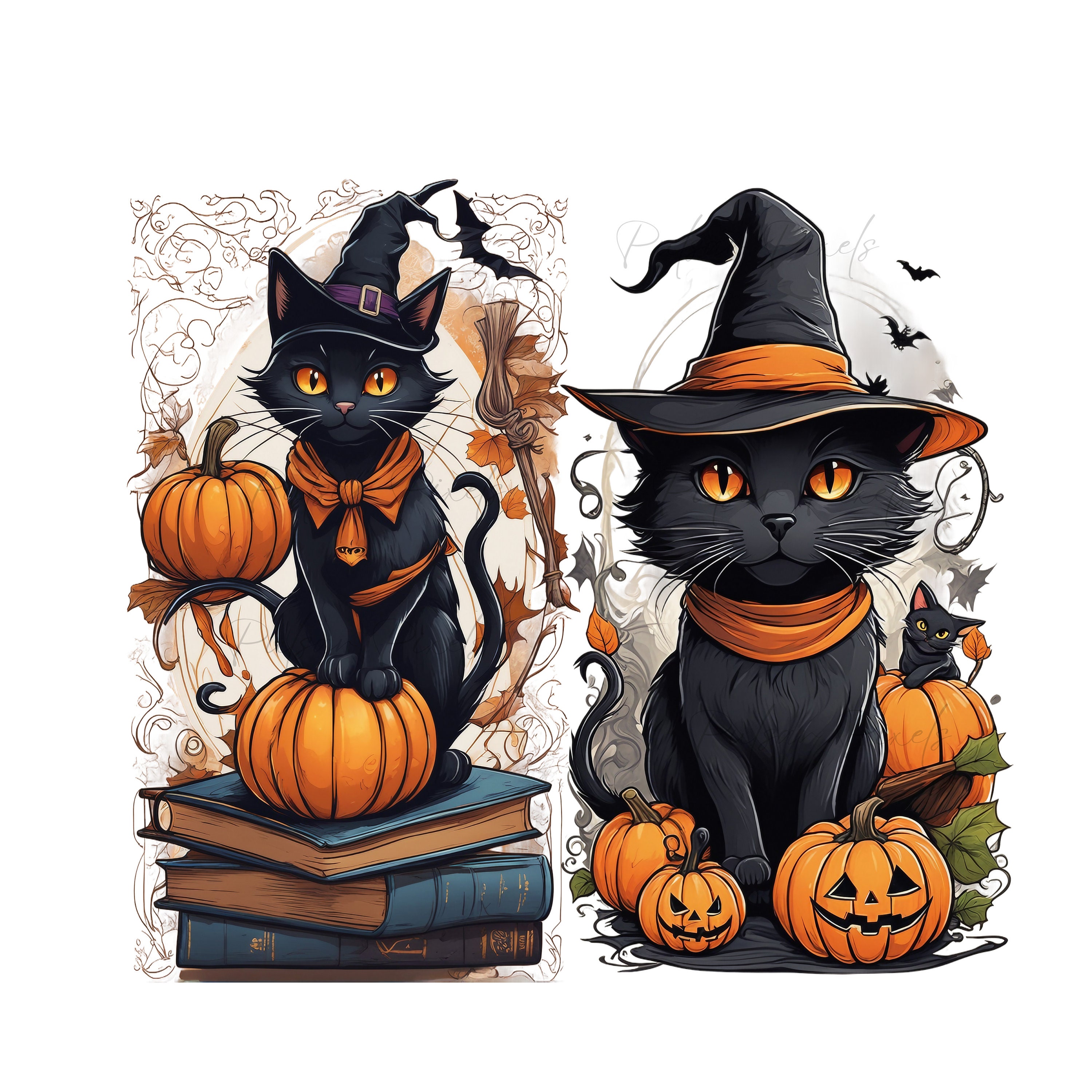 Halloween Cat Clipart Bundle 15 High Quality Pngs, Black Cat Clipart ...