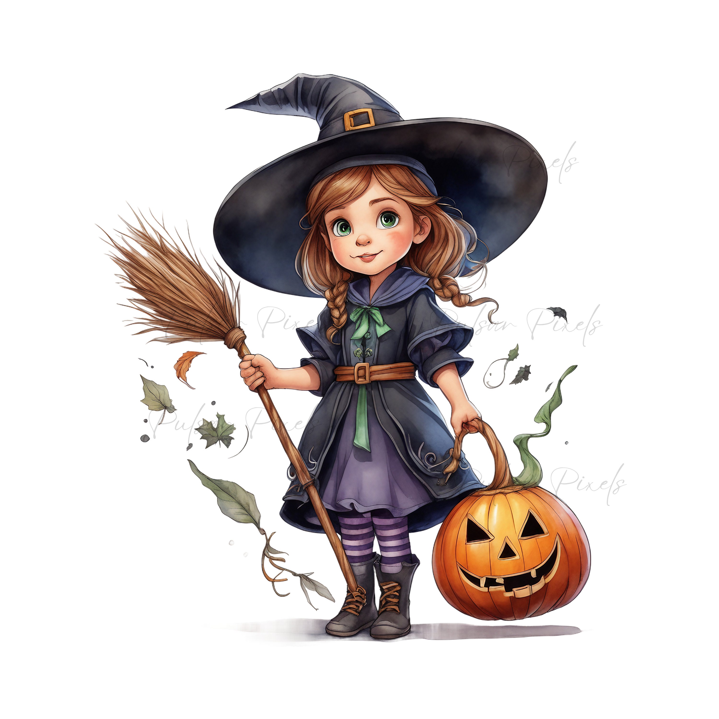 Halloween Witch Clipart - 10 High Quality Pngs, Watercolor Witch, Jack ...