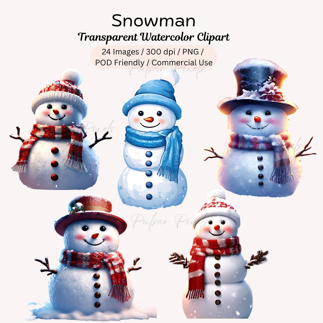 Snowman Clipart, Watercolor Snowman, Christmas Snowman, Christmas ...