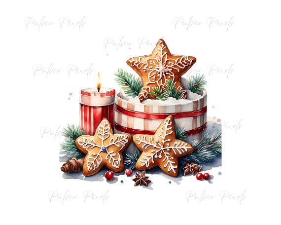 Watercolor Christmas Cookies Clipart - 10 High-quality PNG - Festive ...