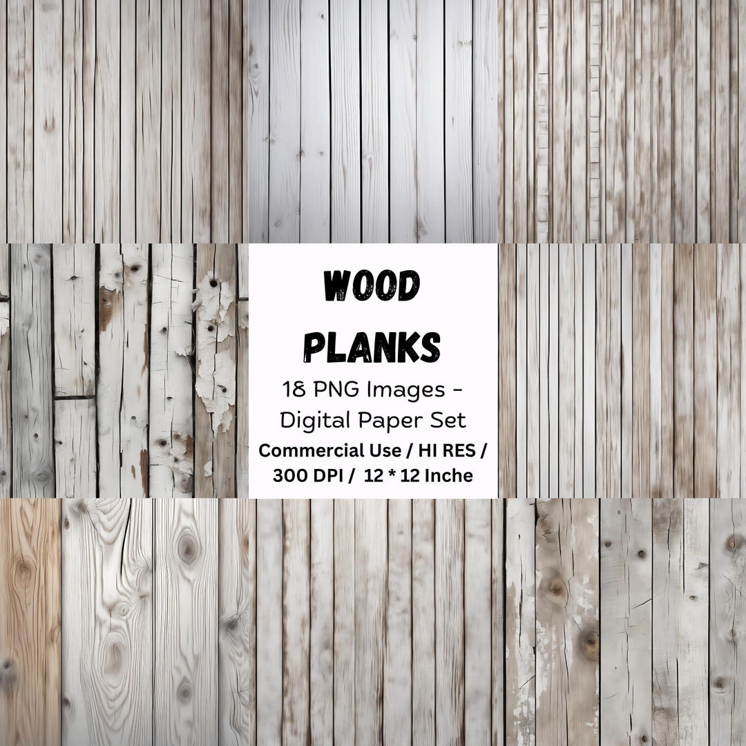 White Wood Digital Paper, White Wood Texture, Seamless Wooden Planks ...