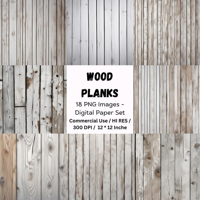 White Wood Digital Paper, White Wood Texture, Seamless Wooden Planks ...