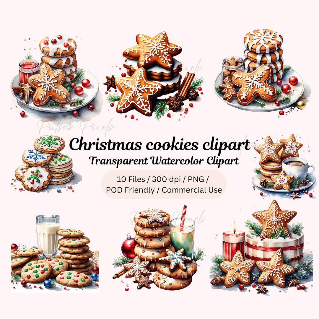 Watercolor Christmas Cookies Clipart - 10 High-quality PNG - Festive ...
