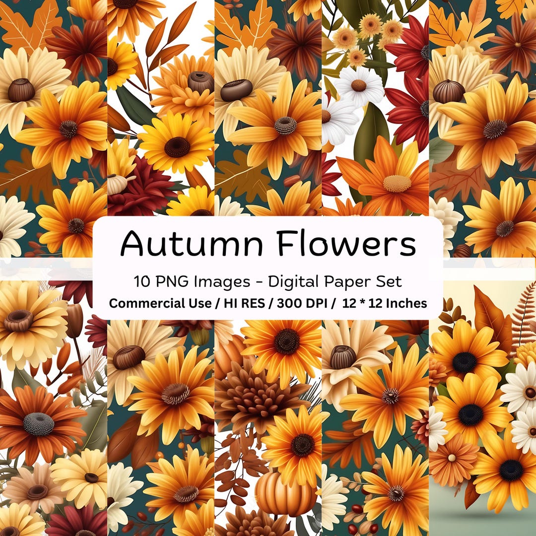 Autumn Flowers, Floral Seamless Patterns, Fall Flowers Digital Paper ...