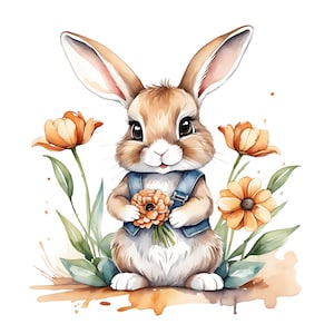 Cute Watercolor Bunnies - Digital Download - Bunny Digital Paper Craft ...