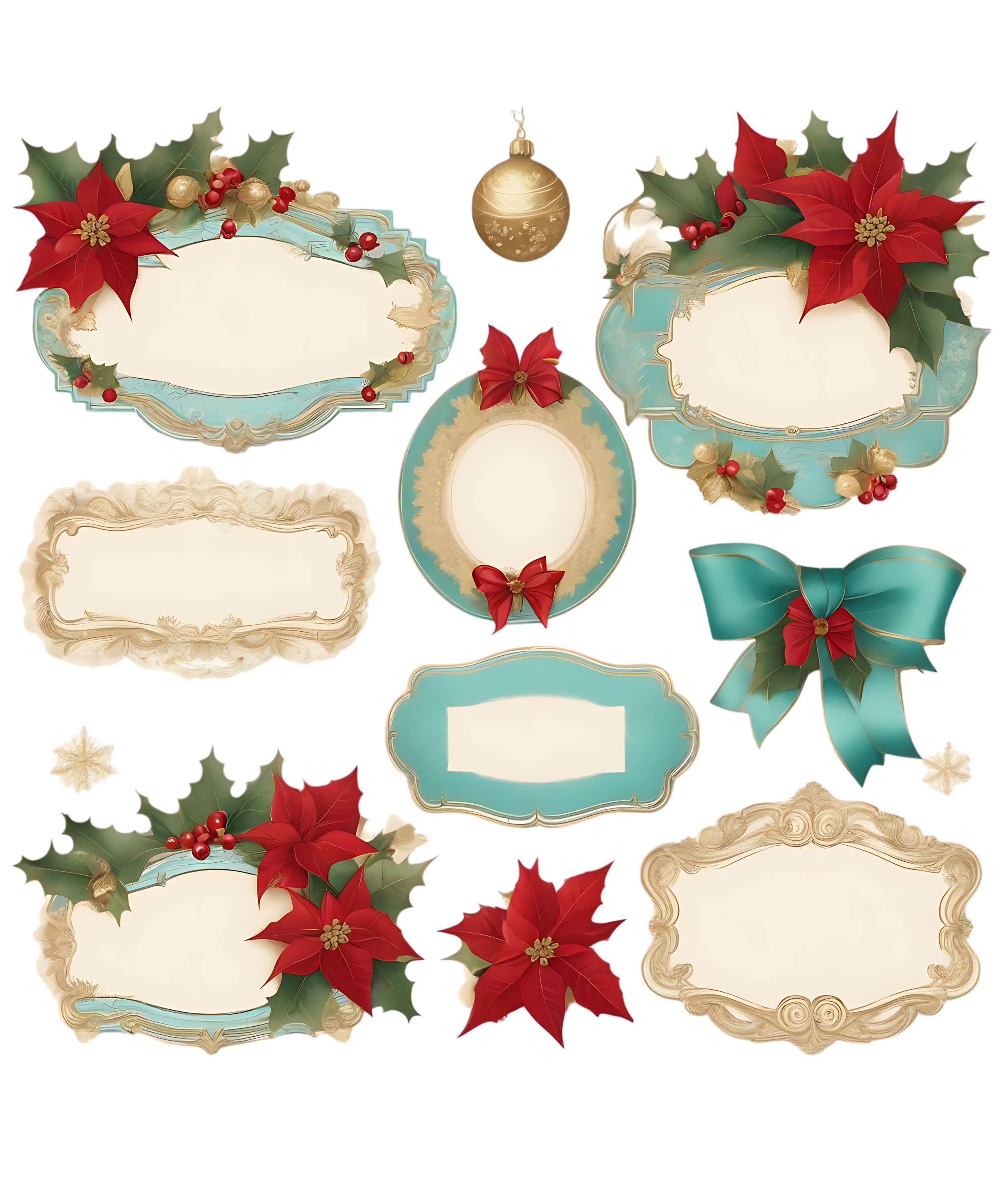 Vintage Christmas Labels Clipart, Christmas Label, Vintage Christmas ...