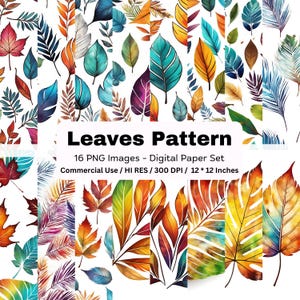 Leaves Digital Paper, Minimalist Leaves, Seamless Pattern, Boho Leaves ...