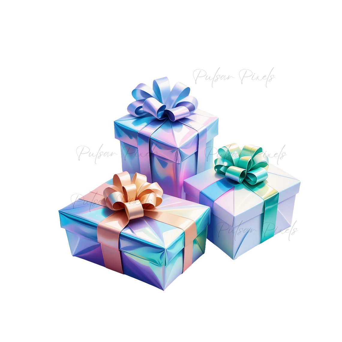 Shiny Gift Boxes Clipart 12 Colorful Iridescent Present Box Graphics ...