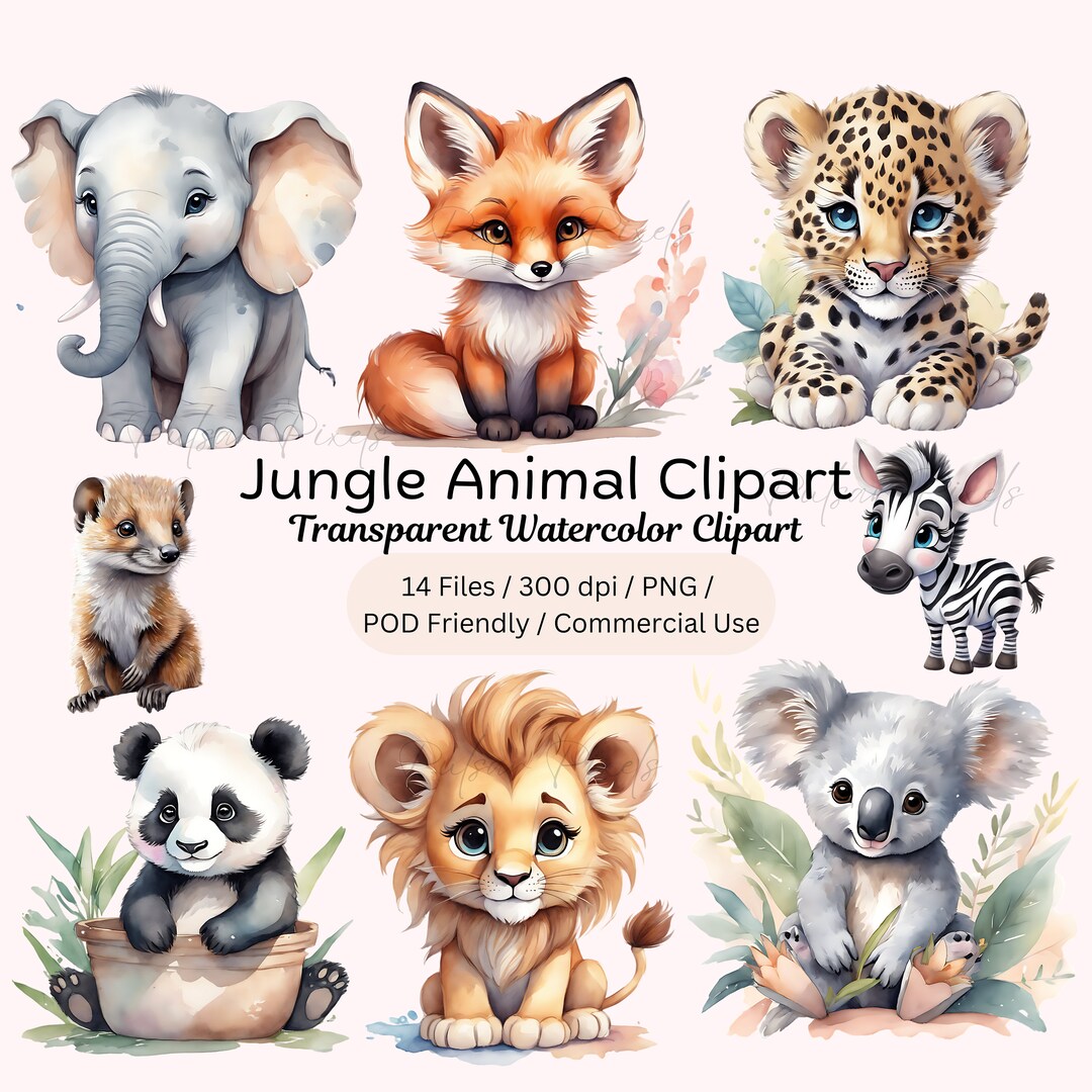 Safari Animals Clipart, Watercolor Baby Animals, Jungle Nursery, Jungle ...