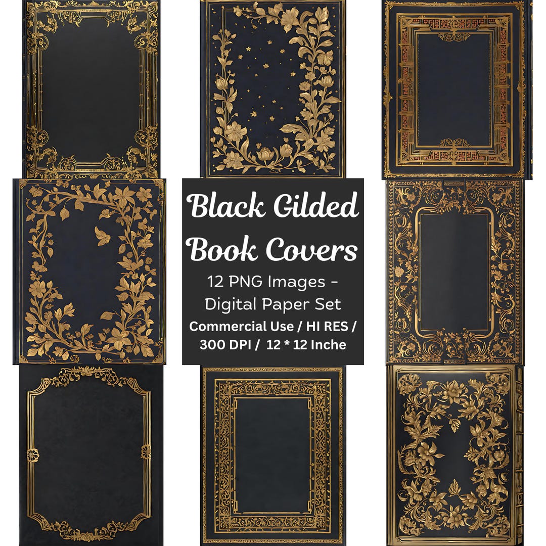 Gilded Black Book Cover, Gilded Book Cover, Gilded Gold, Black Leather ...