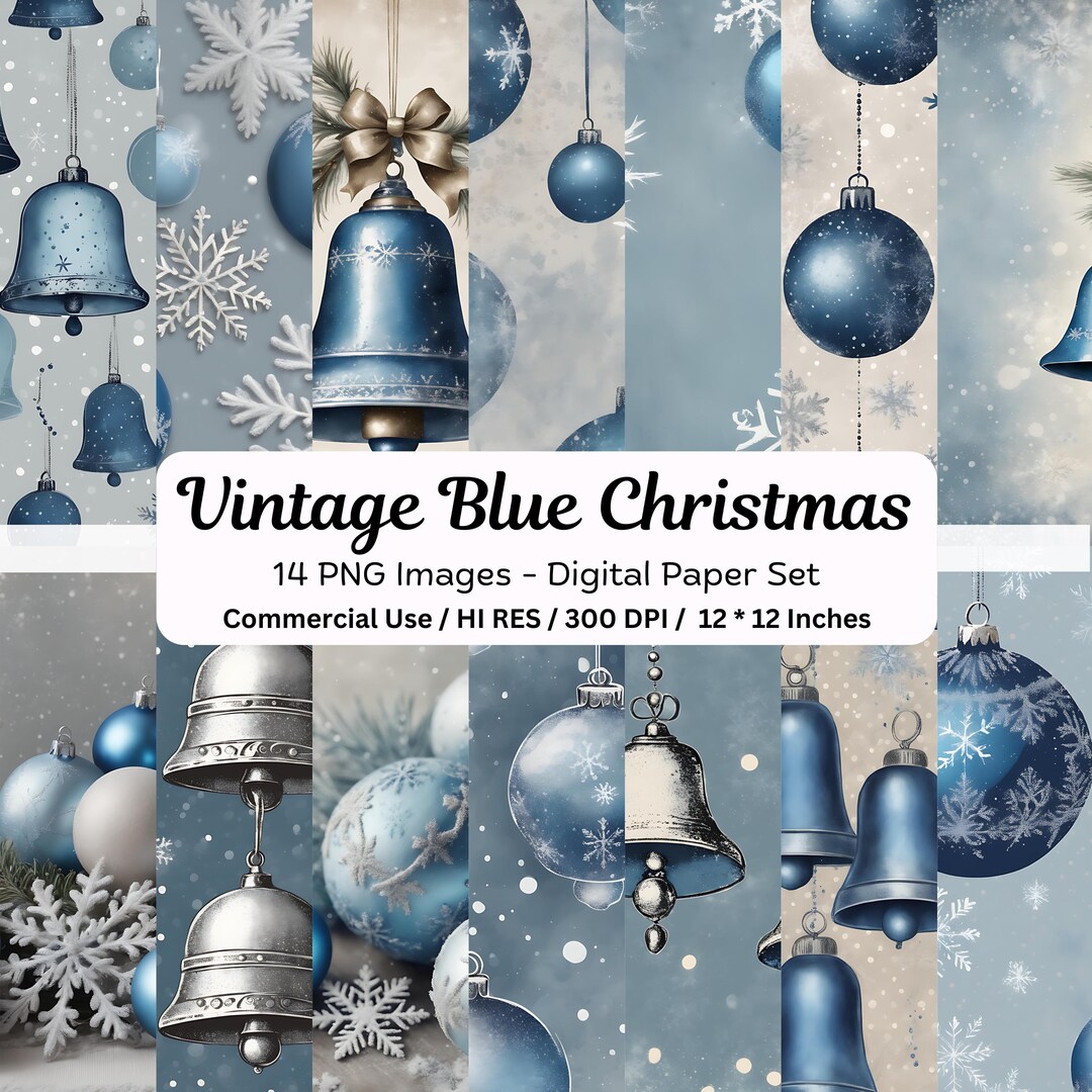 Christmas Digital Paper, Blue Christmas, Snowflake Wallpaper, Antique ...