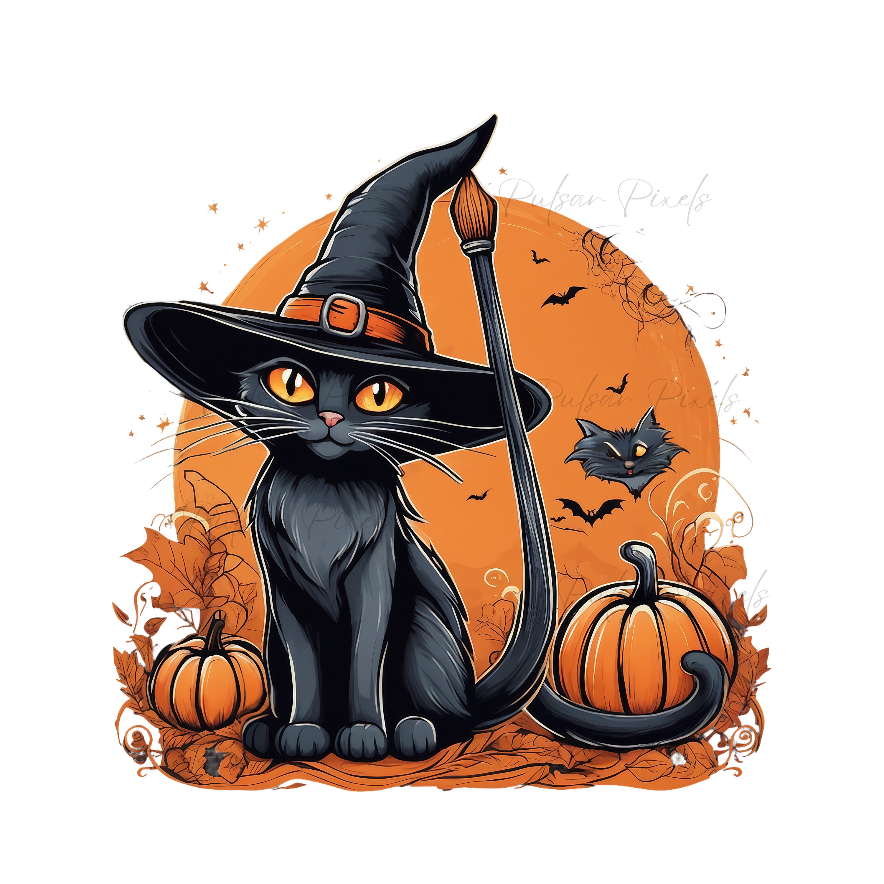 Halloween Cat Clipart Bundle - 15 High Quality Pngs, Black Cat Clipart ...
