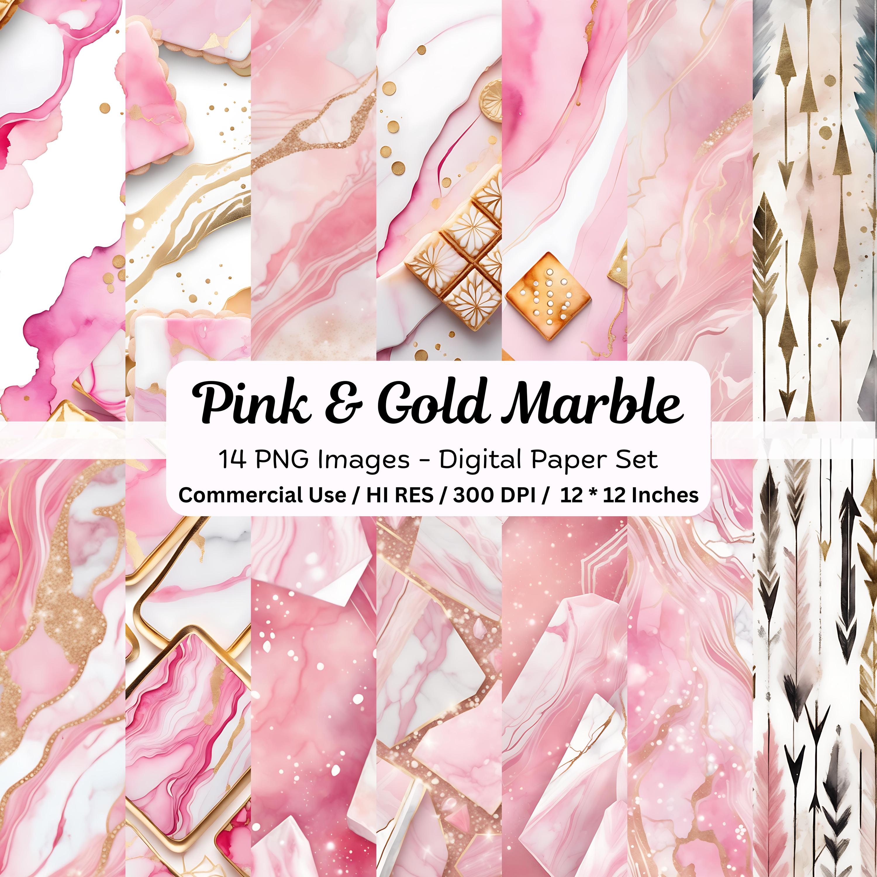 Pink and Gold Marble Digital Paper, Seamless Marble Textures, Gold Foil ...