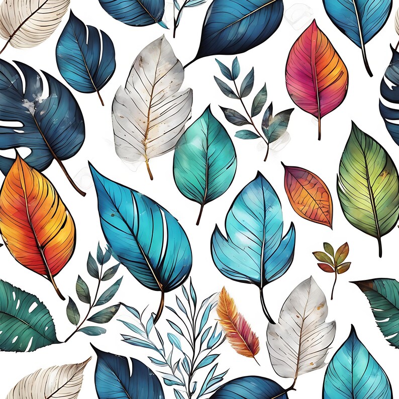 Leaves Digital Paper, Minimalist Leaves, Seamless Pattern, Boho Leaves ...