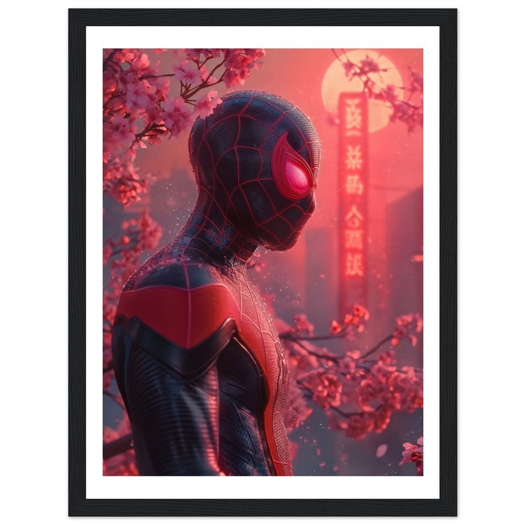 Cherry Blossom Spider-man Premium Matte Paper Wooden Framed Poster ...
