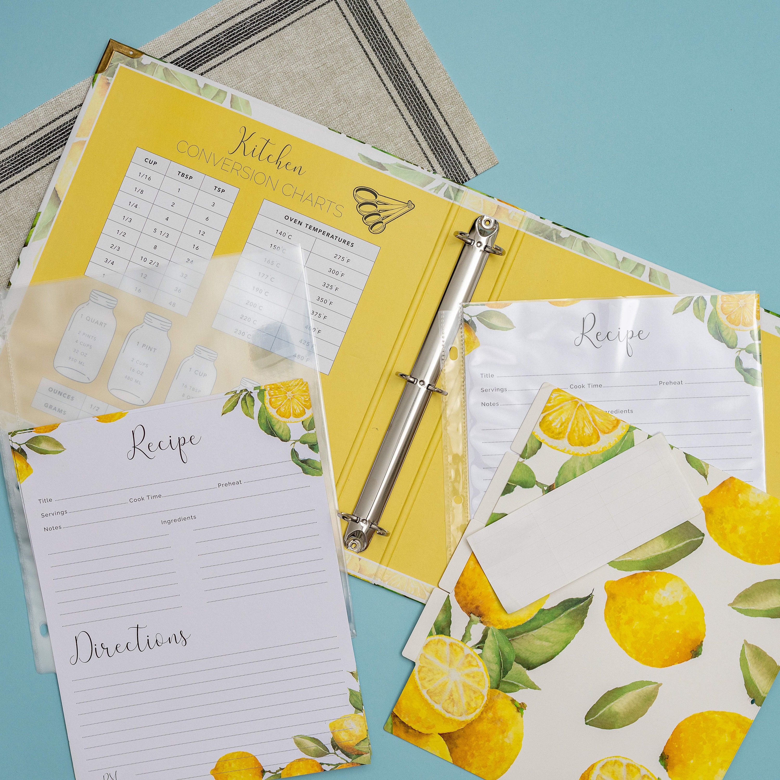 Recipe Binder 3 Ring Kit Double-sided Recipe Cards Protectors Dividers ...