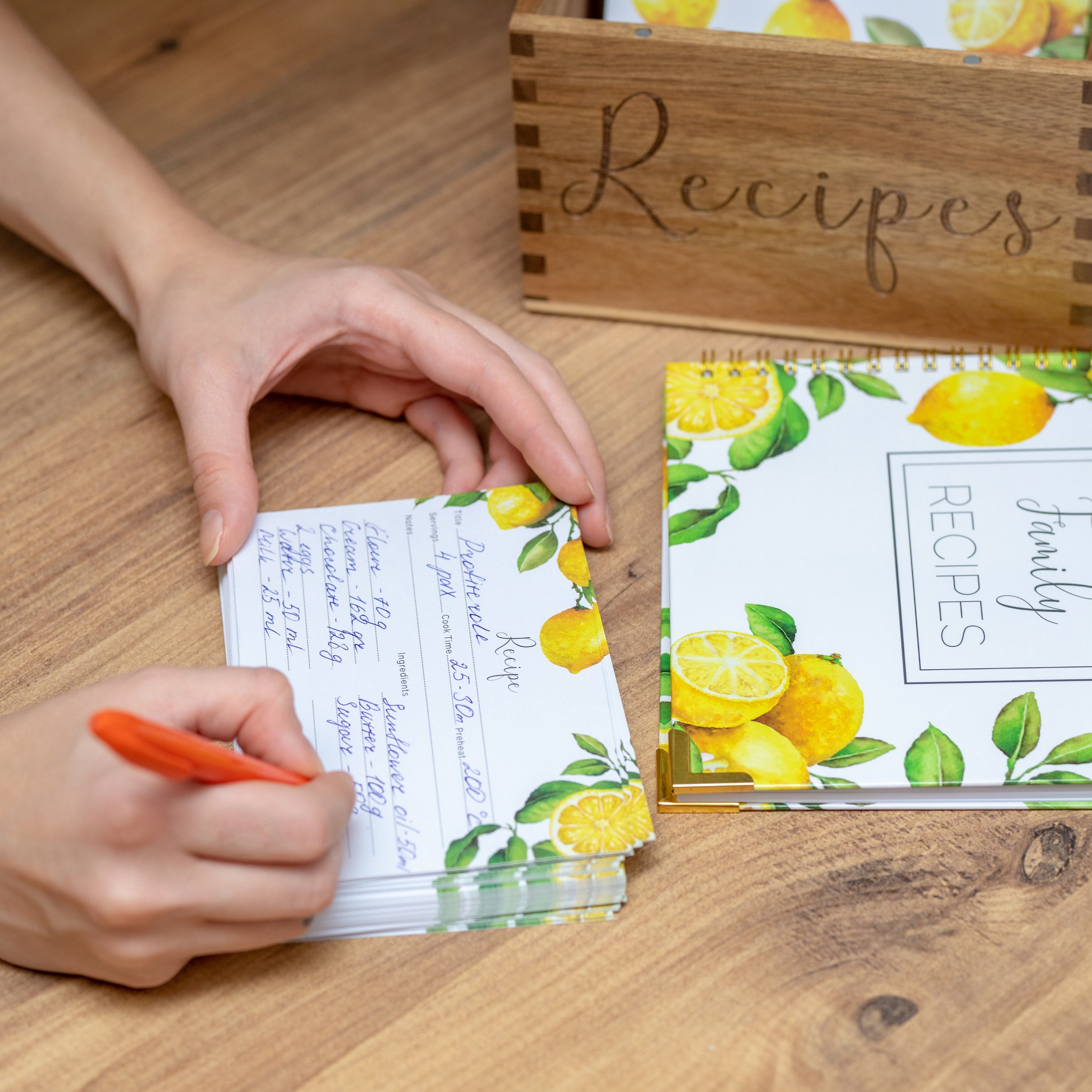 Wooden Recipe Box With Cards Dividers and DIY Recipe Book 50 4x6 Recipe Cards and Covers Large ...