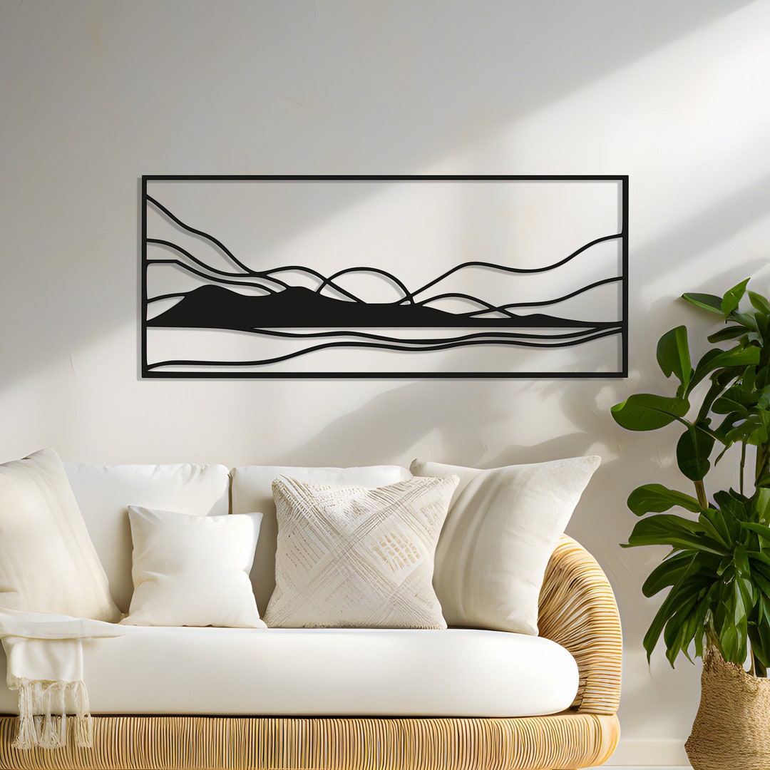 Abstract Sunset Metal Wall Art for Living Room Decor, Framed Sunrise ...