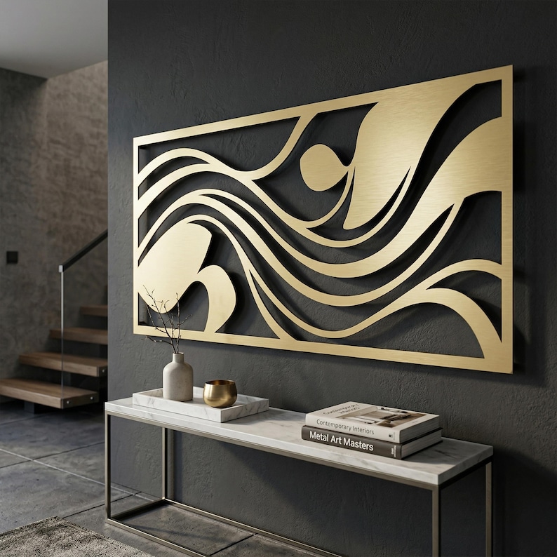 Art mural en métal abstrait | Décoration fluide ondulée | Grande pièce ...
