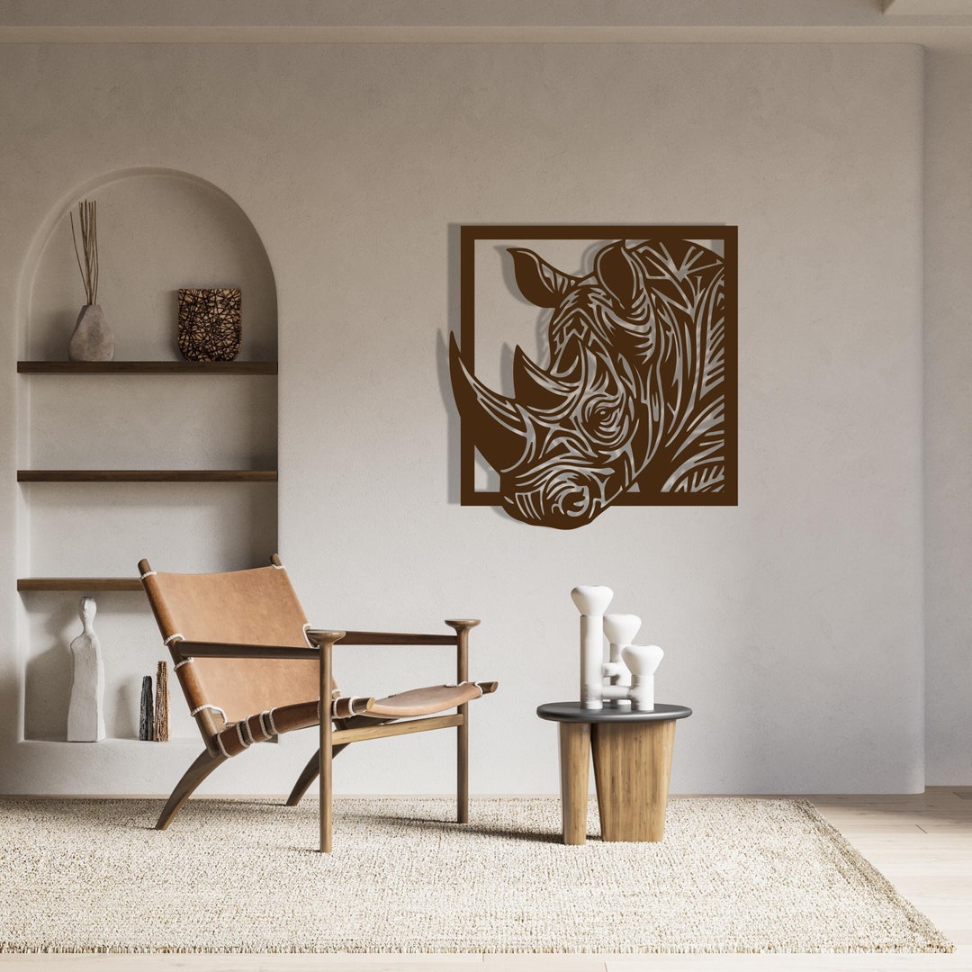 Abstract Rhino Head Metal Wall Sculpture for Entryway Decor, Rhino ...