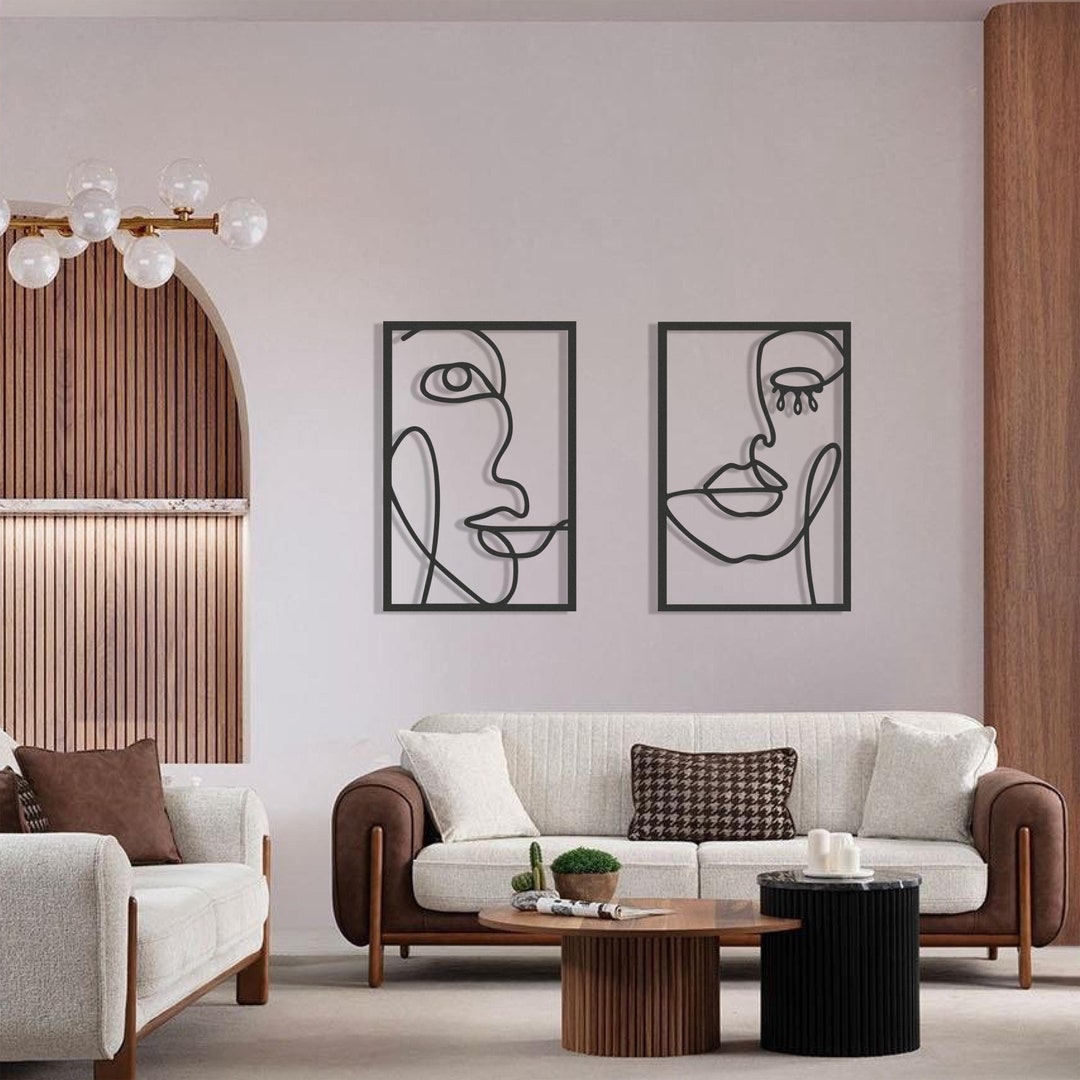 Abstract Line Art Faces: Metal Wall Art Set of Two - Etsy