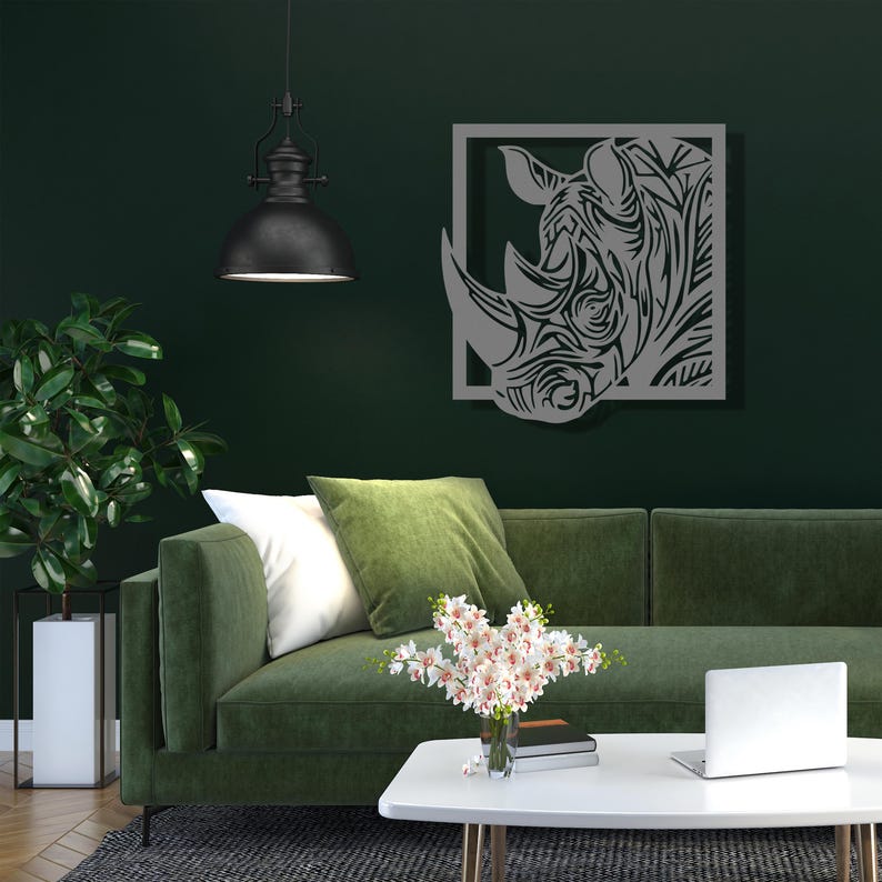 Abstract Rhino Head Metal Wall Sculpture for Entryway Decor, Rhino ...