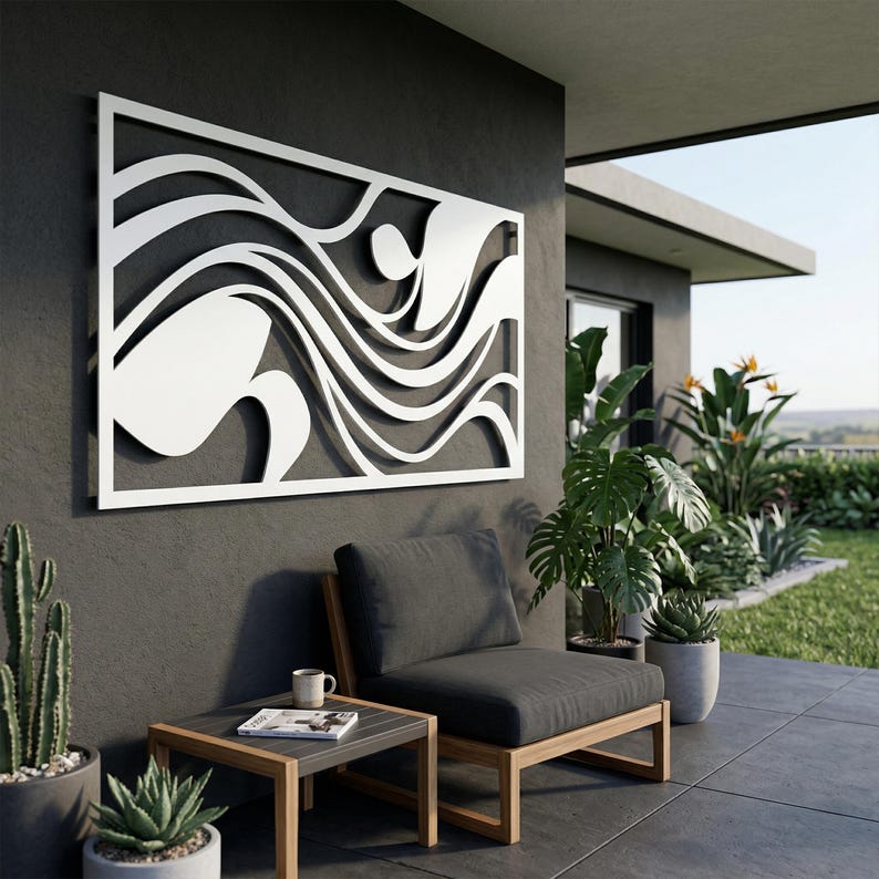 Art mural en métal abstrait | Décoration fluide ondulée | Grande pièce ...