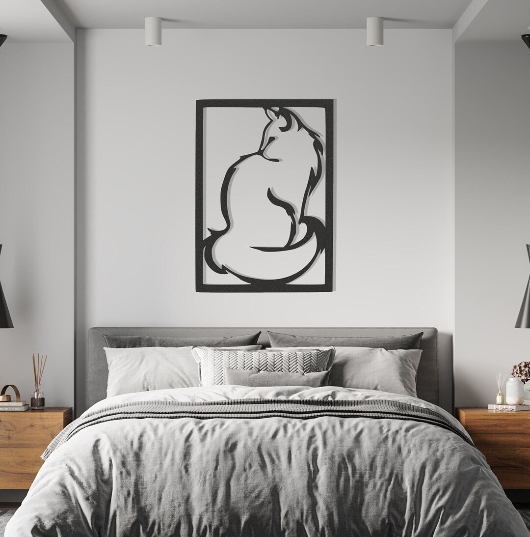 Framed Cat Metal Wall Art: Modern Kitty Sculpture - Etsy