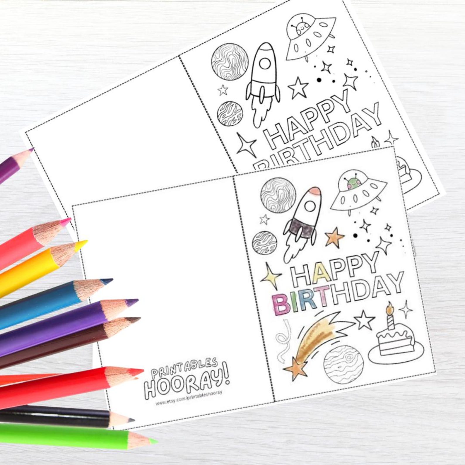 Printable Happy Birthday Colouring Card, Kids Coloring Card, Colour ...