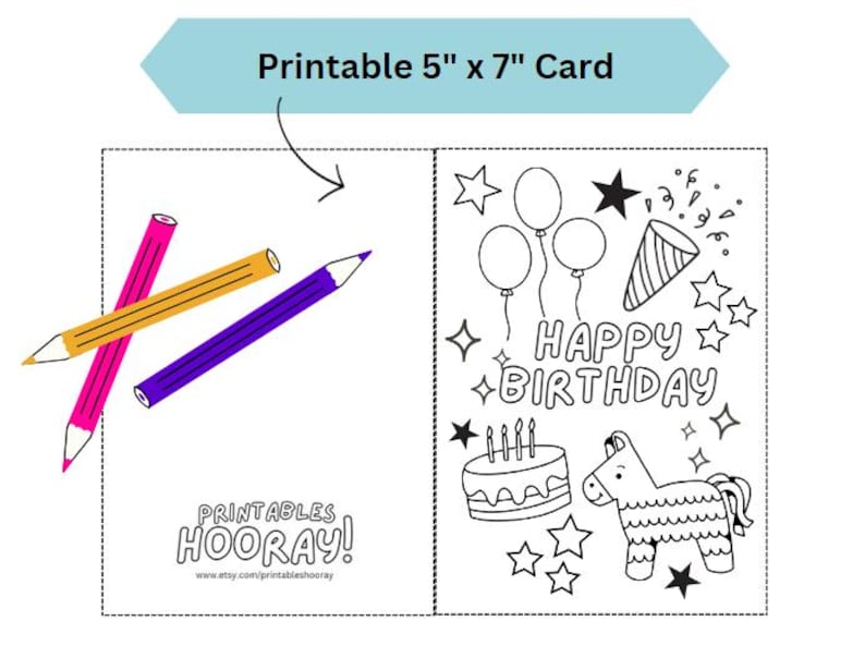 Printable Happy Birthday Colouring Card, Kids Coloring Card, Colour ...