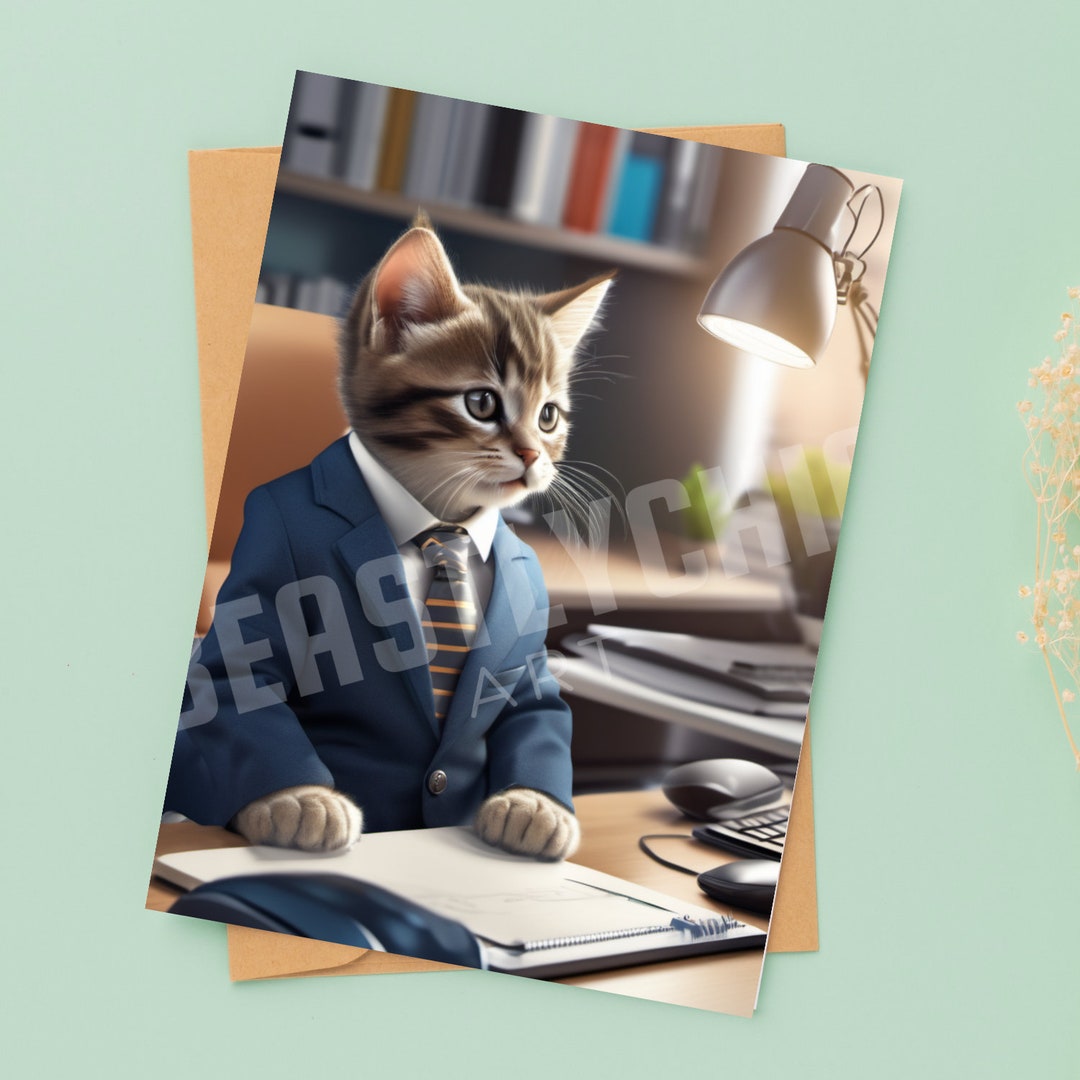 Office Cat Digital Print - Printable AI Generated Art for Home or ...