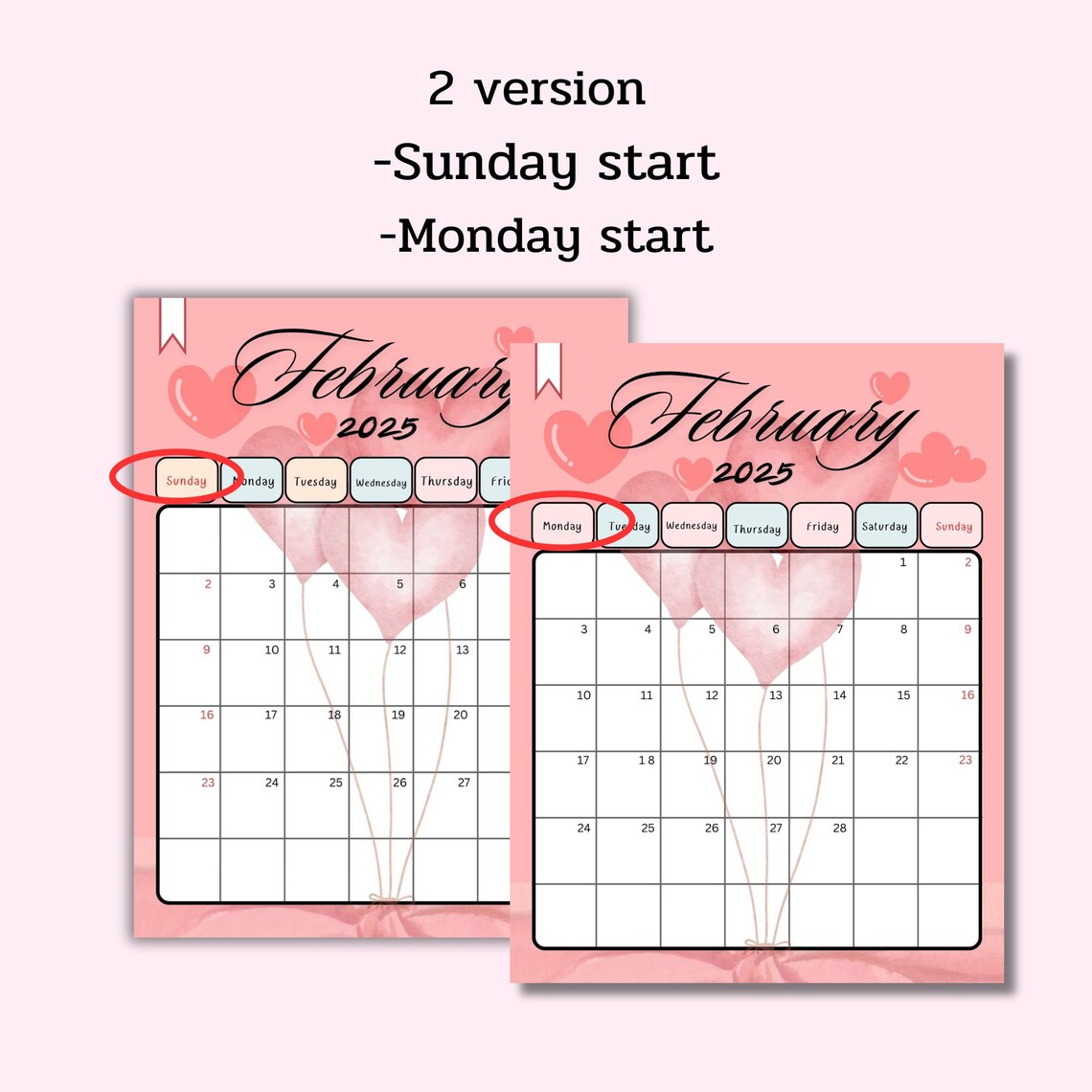 Printable February 2025 Calendar vertical/portrait, Digital Download ...
