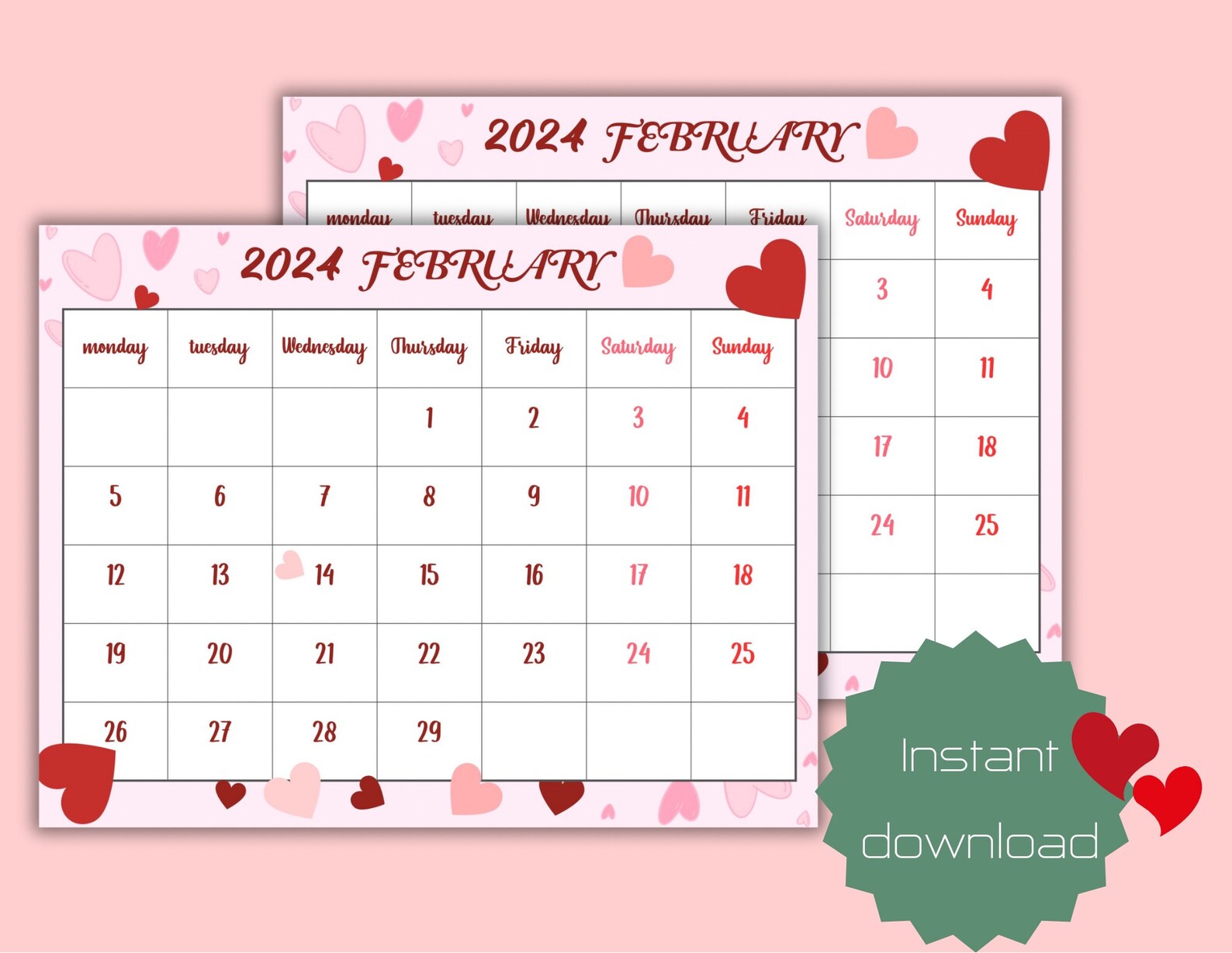 Printable February 2024 Monthly Calendar, Digital Download, Monthly ...