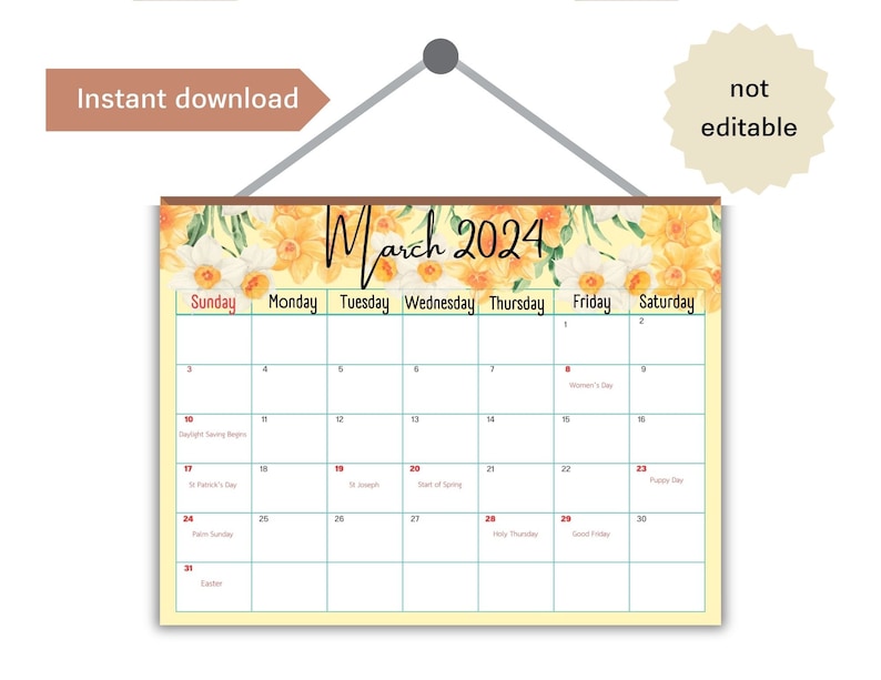Printable March 2024 Calendar With Holidays and Important Dates ...