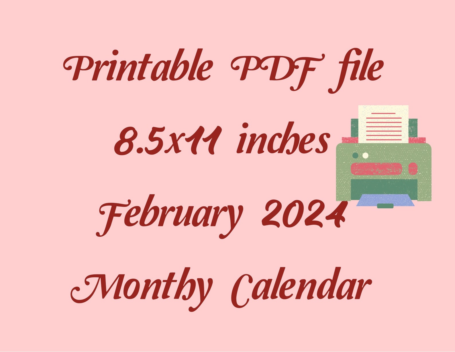 Printable February 2024 Monthly Calendar, Digital Download, Monthly ...