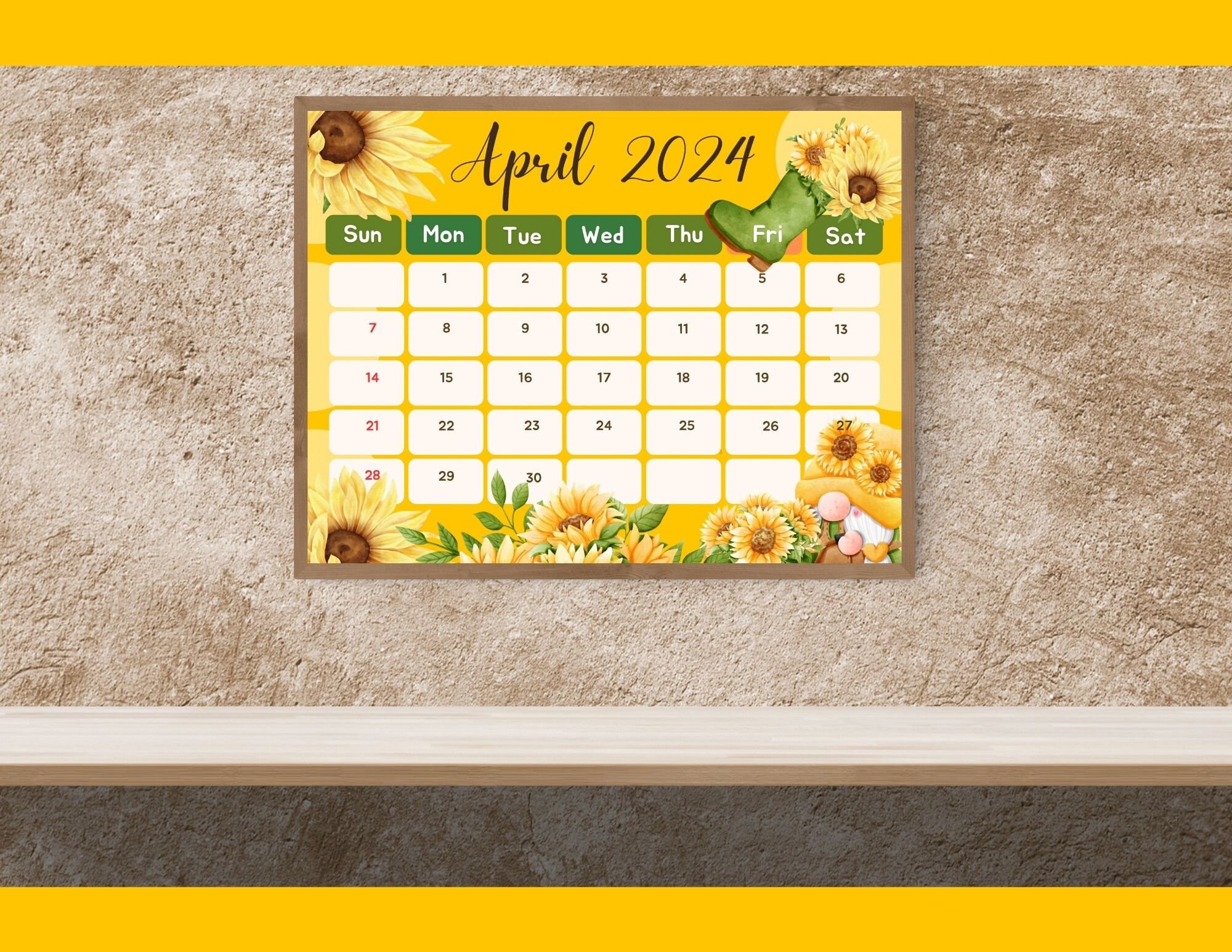 Printable April 2024 Calendar, Calendar 2024, Digital Download, Monthly ...