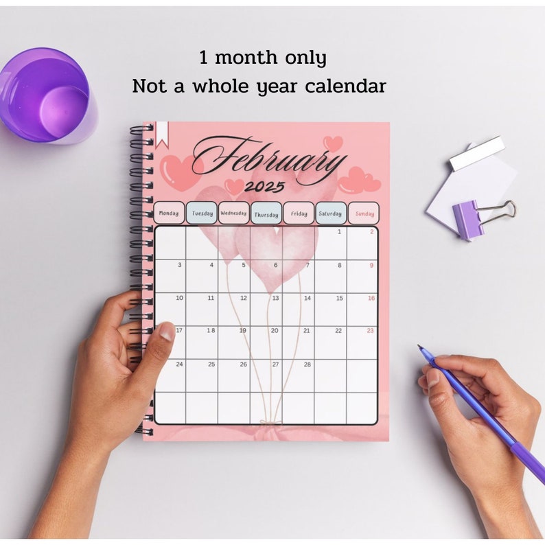 Printable February 2025 Calendar vertical/portrait, Digital Download ...