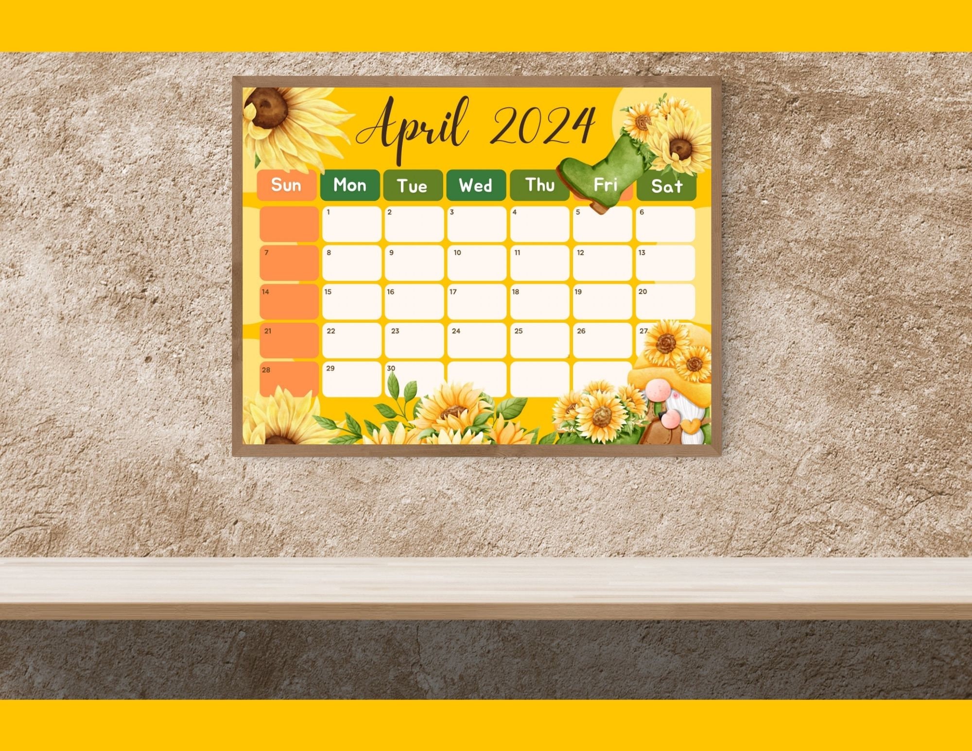 Printable April 2024 Calendar, Calendar 2024, Digital Download, Monthly ...